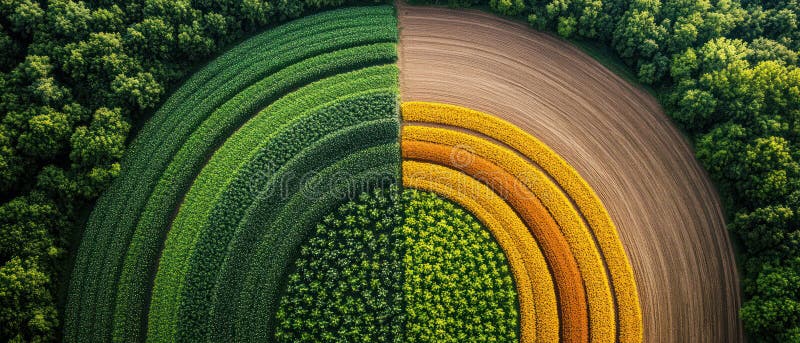 Aerial View of Circular Crop Field Showcasing Vibrant Colors and ...