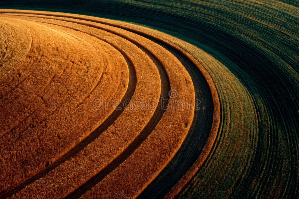 Aerial View of Circular Fields at Sunset Stock Illustration ...
