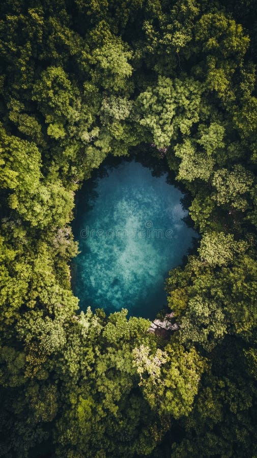 Aerial View of a Circular Forest Surrounding a Blue Cenote Stock Image ...