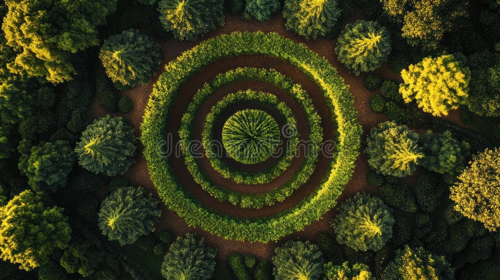Aerial View of a Circular Garden Design Stock Illustration ...