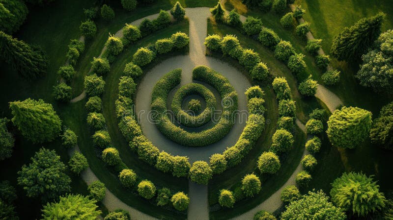 Aerial View of a Circular Garden Labyrinth Stock Illustration ...