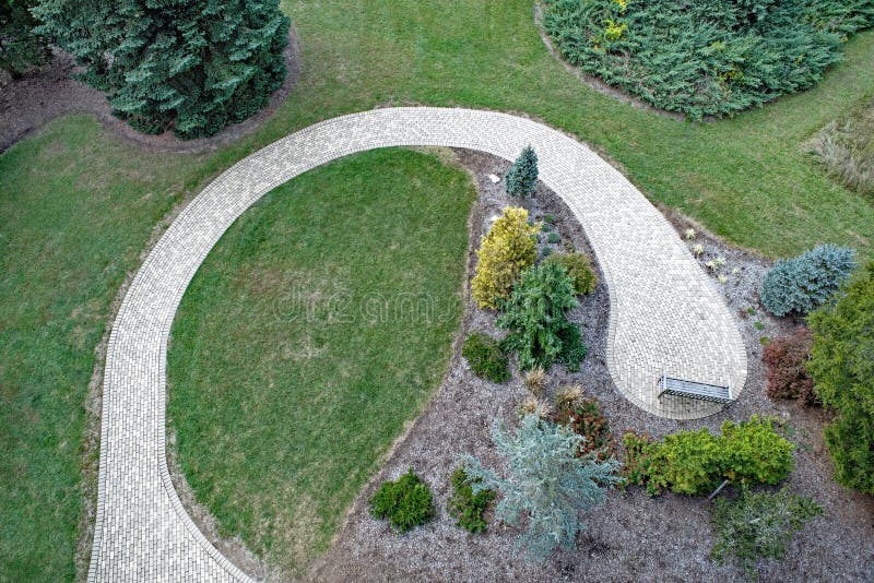 Aerial View of Circular Gray and White Brick Path Stock Photo - Image ...