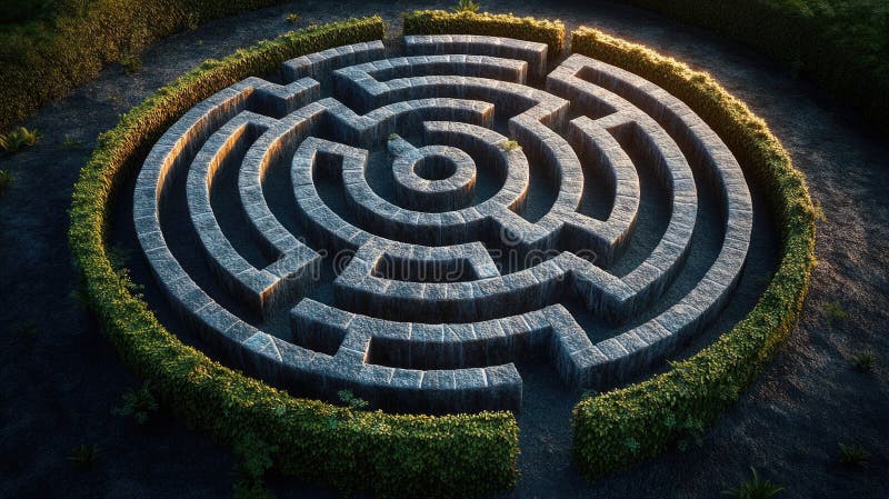 Aerial View of Circular Hedge Maze in Sunlit Garden Stock Photo - Image ...