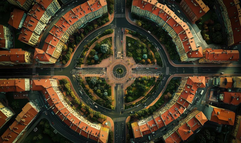 Aerial View of Circular Intersection Surrounded by Residential ...