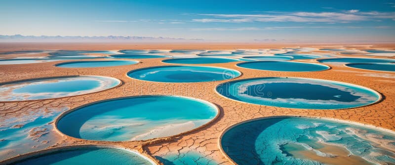 Aerial View of Circular Water Filled Pits in Desert Landscape. Stock ...