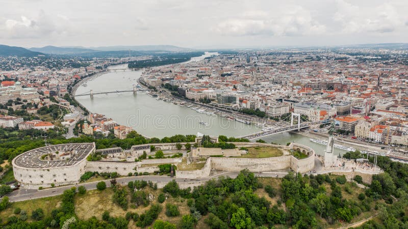 Aerial View of Citadella in Budapest Stock Photo - Image of cloudy ...