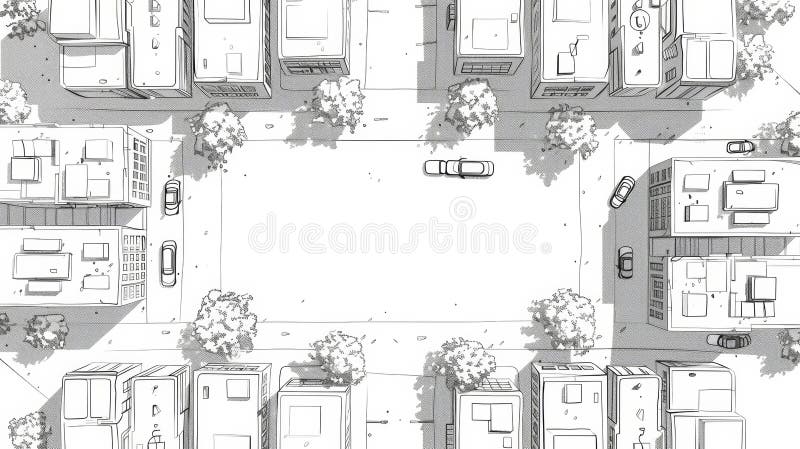 Aerial View of a City Block with Buildings and Trees Stock Illustration ...