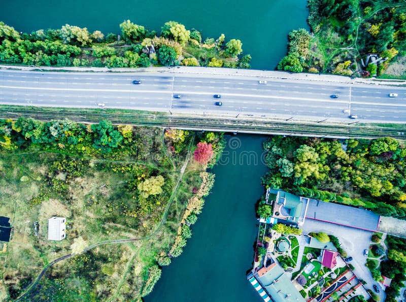 Aerial view - city bridge stock photo. Image of ring - 93862328