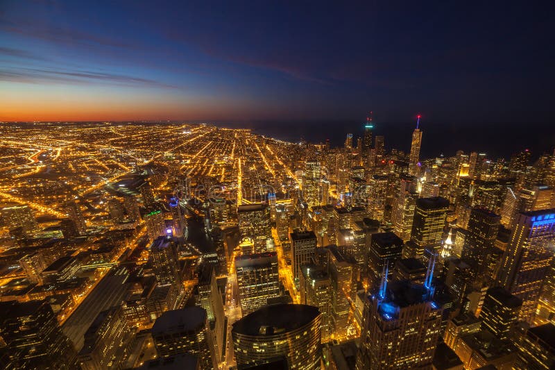 Aerial View of City Downtown Twilight Stock Image - Image of reflection ...
