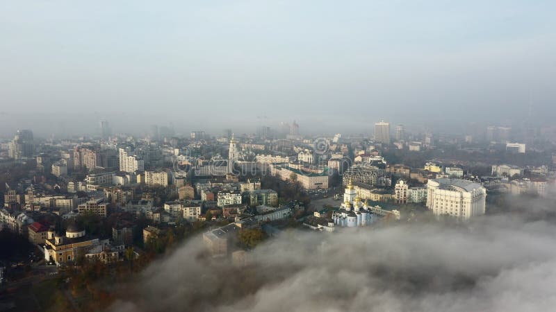 Aerial View of the City in the Fog. Stock Image - Image of panoramic ...