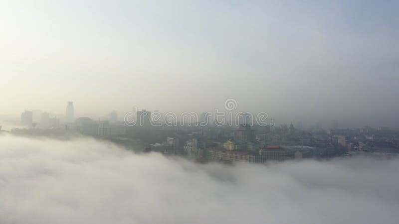 Aerial View of the City in the Fog. Stock Image - Image of light ...