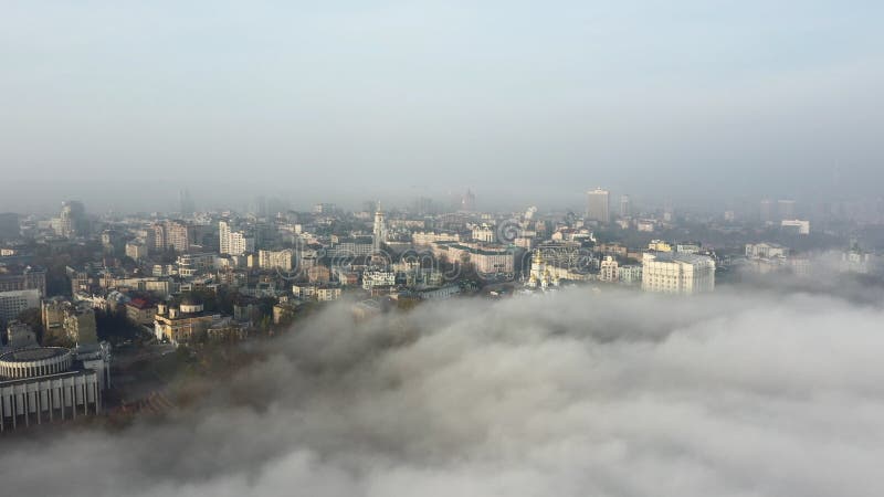 Aerial View of the City in the Fog. Stock Image - Image of exterior ...