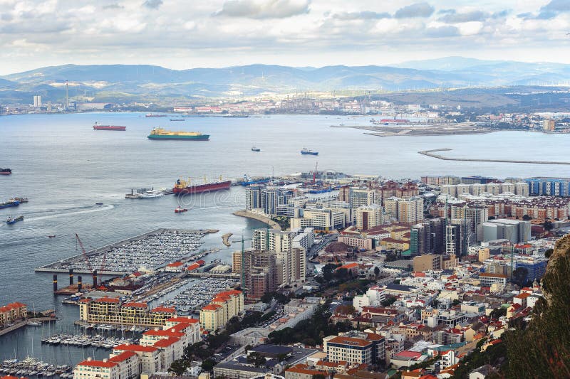 Aerial View on City of Gibraltar, British Overseas Territory. Stock ...