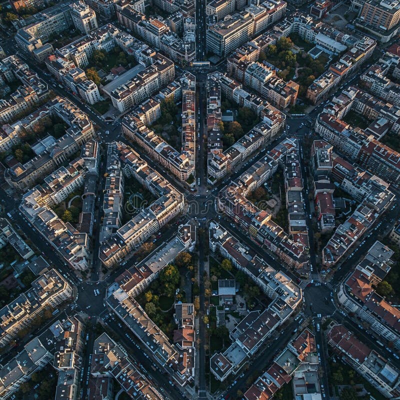 Aerial View of a City Grid Showcasing an Intricate Star-shaped Urban ...