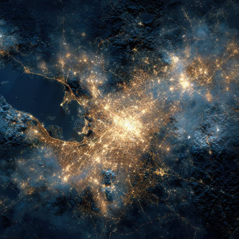 Aerial View of a City Illuminated at Night Stock Image - Image of ...