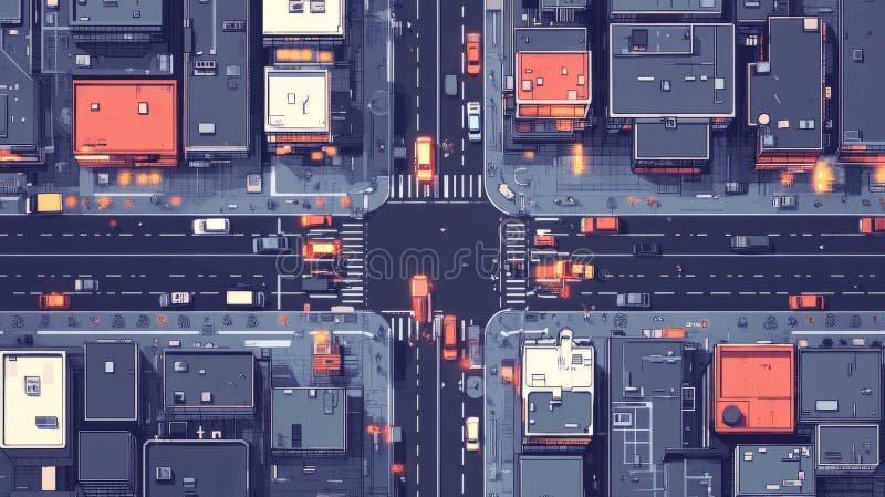 Aerial View of City Intersection at Night Stock Illustration ...