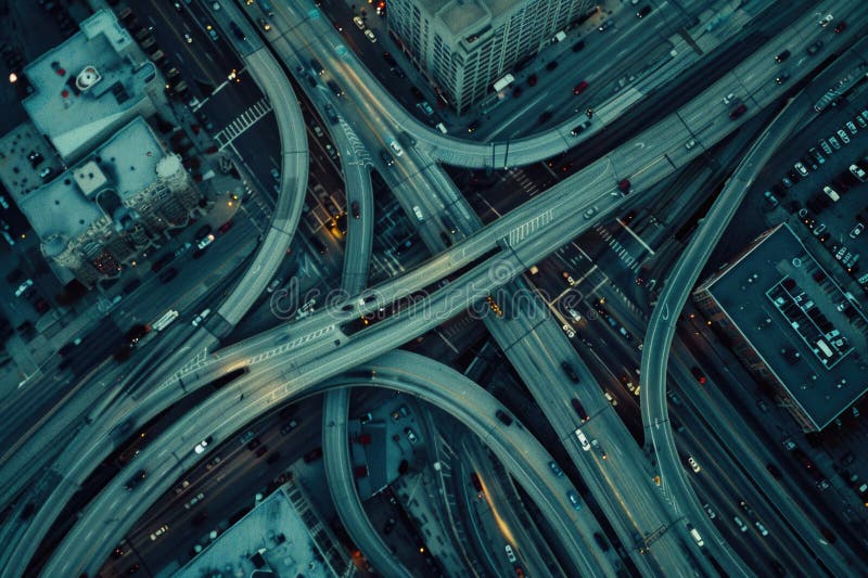 Aerial View of a City Intersection at Night, Perfect for Urban ...