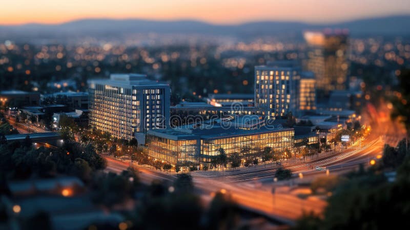 Aerial View of City Lights and Buildings at Nighttime Stock Image ...