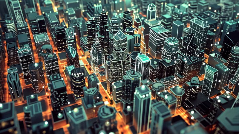 Aerial View of a City Made from Data Blocks, Visualizing the Storage ...