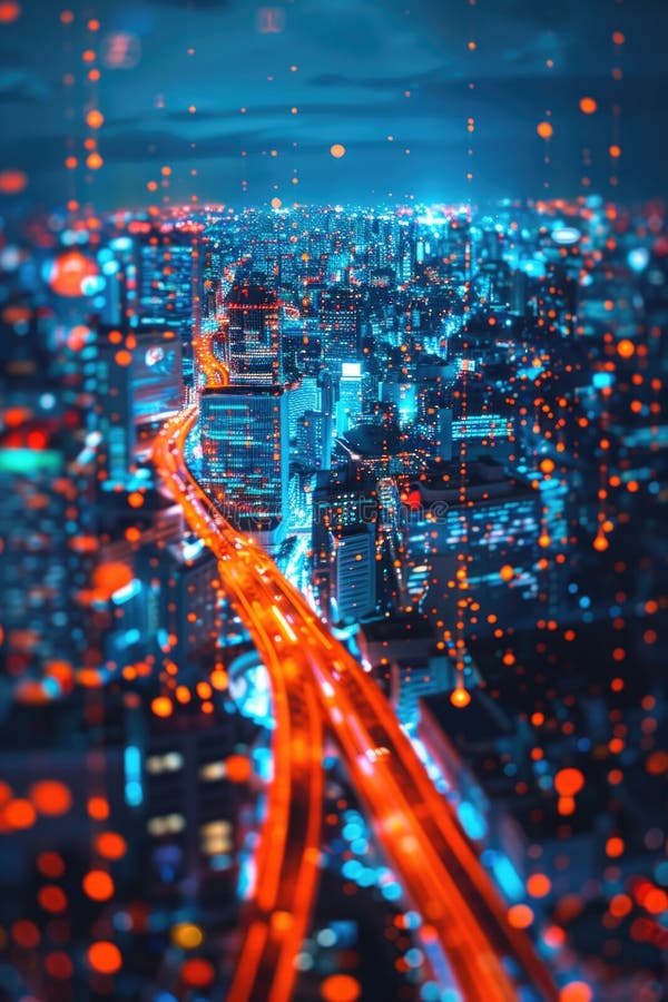Aerial View of a City at Night with Bright Lights and Buildings Stock ...