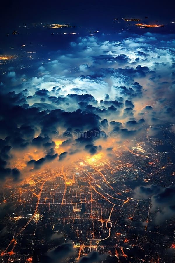 Aerial View of City at Night with Clouds AI Generated Stock ...