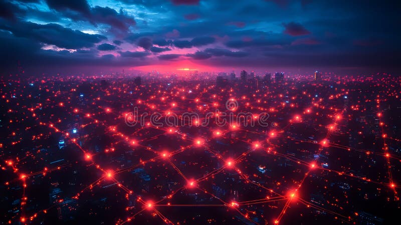 Aerial View of City at Night with Illuminated Network Stock ...