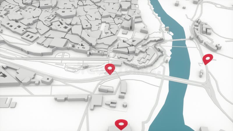 Aerial View of City with Point Map. Location Points Over Street City ...