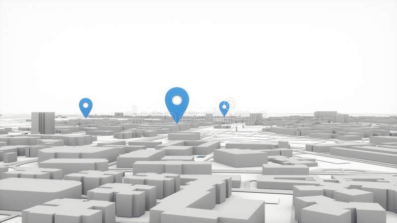 Aerial View of City with Point Map. Location Points Over Street City ...