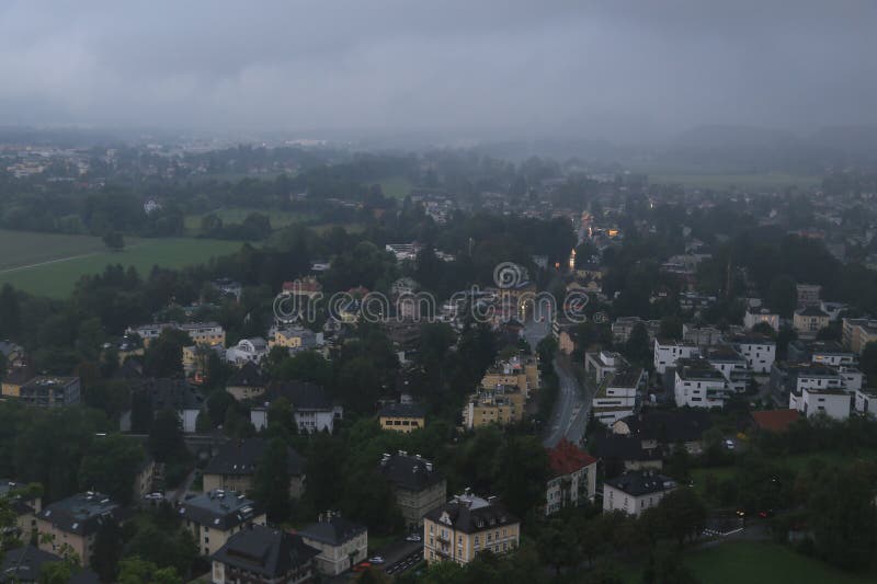 An Aerial View of a City in the Rain, Austria Stock Image - Image of ...