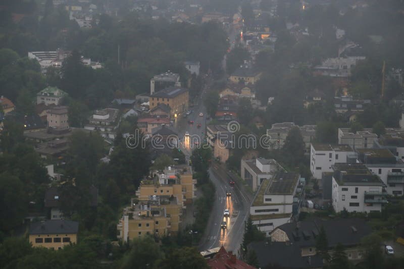 An Aerial View of a City in the Rain, Austria Stock Image - Image of ...