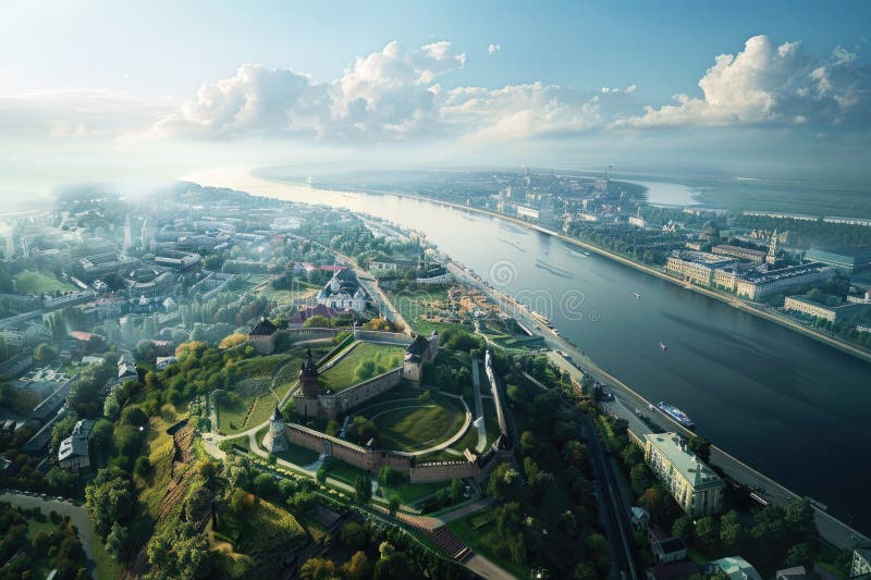 Aerial View of a City with a River, Perfect for Urban Design Projects ...