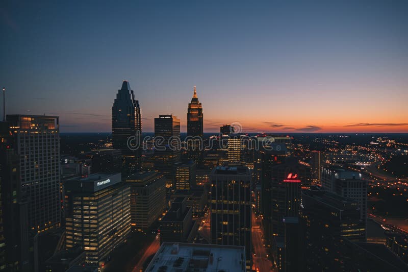 Aerial View of a City Skyline at Dusk Stock Image - Image of skyline ...