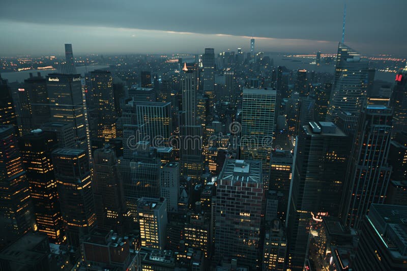 Aerial View of a City Skyline at Dusk Stock Image - Image of ...