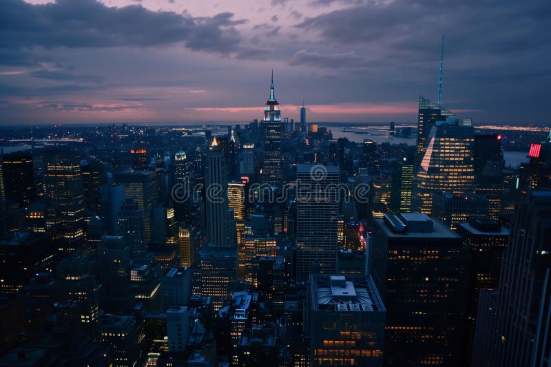 Aerial View of a City Skyline at Dusk Stock Image - Image of ...