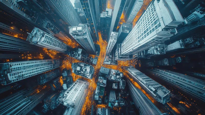 Aerial View of a City with Skyscrapers and Street Lights Stock ... Aerial View of a City with Skyscrapers and Street Lights Stock ...