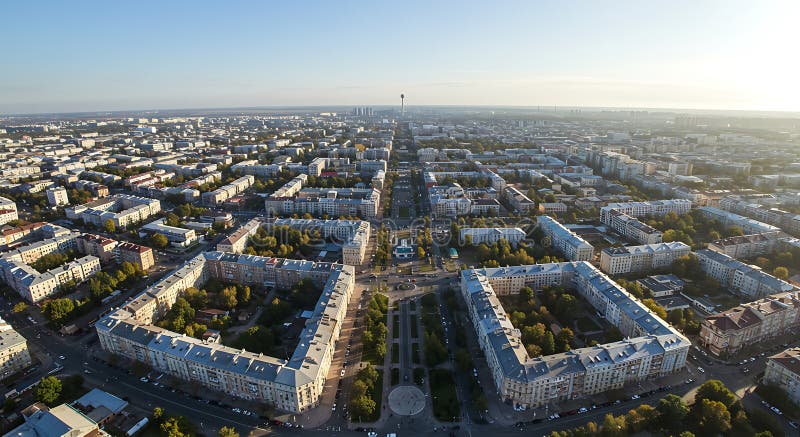 Aerial View of a City with Soviet-era Architecture, Likely in Eastern ...