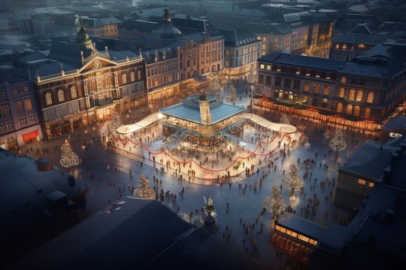 Aerial View of a City Square Transformed into a Stock Illustration ...