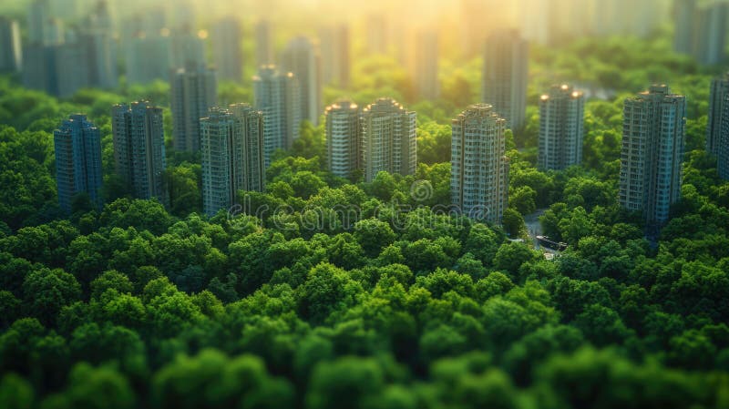 Aerial View of a City Surrounded by Trees Stock Image - Image of ...