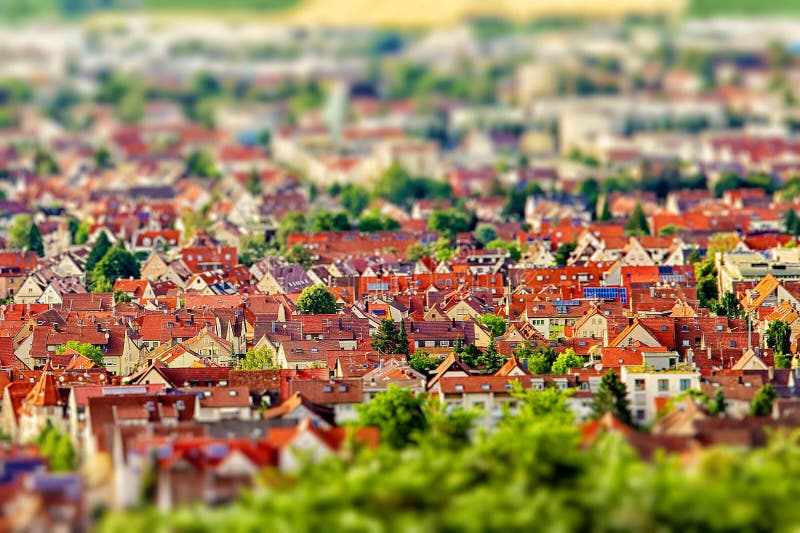 Aerial View of City with Tilt-shift Effect. Germany Stock Photo - Image ...