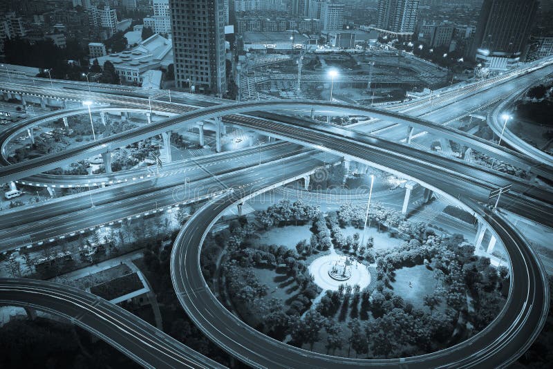 Aerial View of City Viaduct Road Night Scene Stock Photo - Image of ...