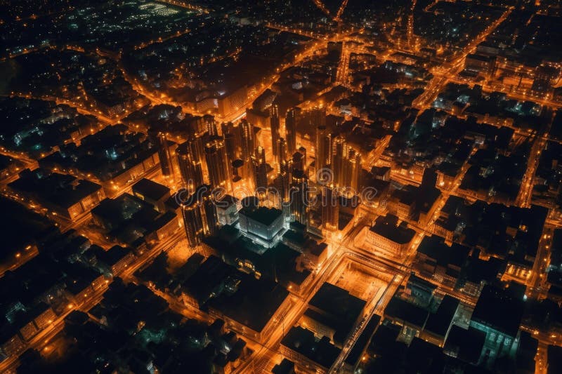 Aerial View of a Citys Electric Grid at Night Stock Image - Image of ...