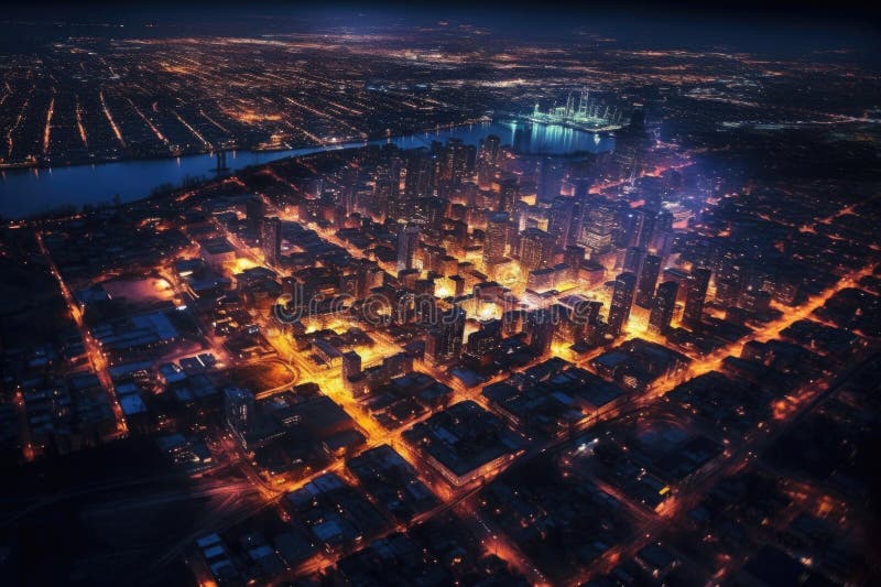 Aerial View of a Citys Electric Grid at Night Stock Illustration ...