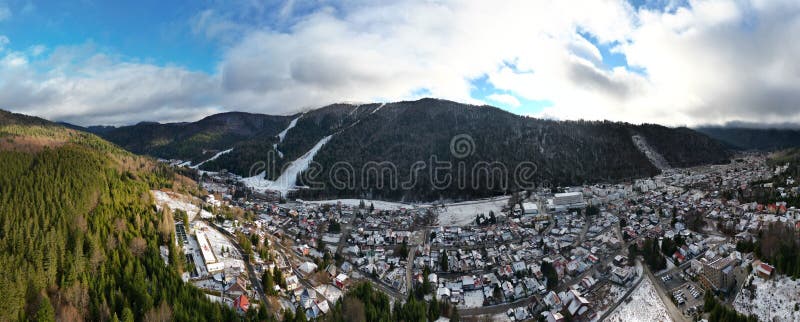 Aerial View of Cityscape Azuga Surrounded by Buildings Stock Photo ...