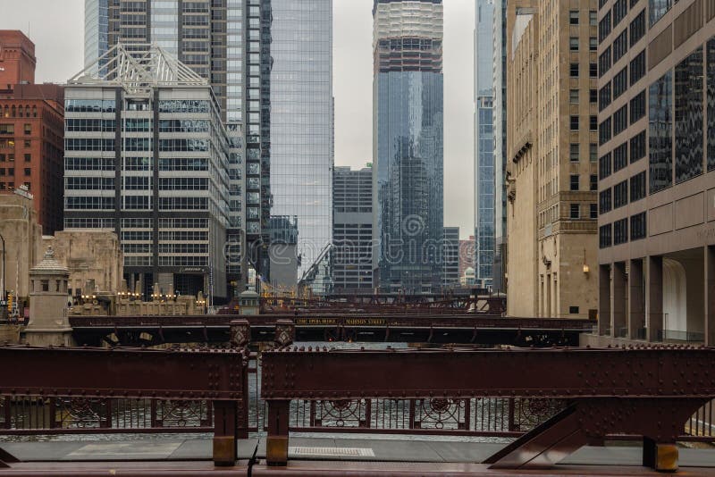 Aerial View of Cityscape Chicago Surrounded by Modern Buildings ...