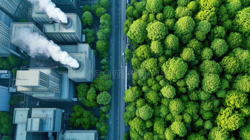 Aerial View of Cityscape and Lush Forest Divided by a Road, AI Stock ...