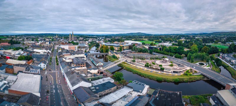 Aerial View of Cityscape Omagh Surrounded by Dense Trees Stock Image ...
