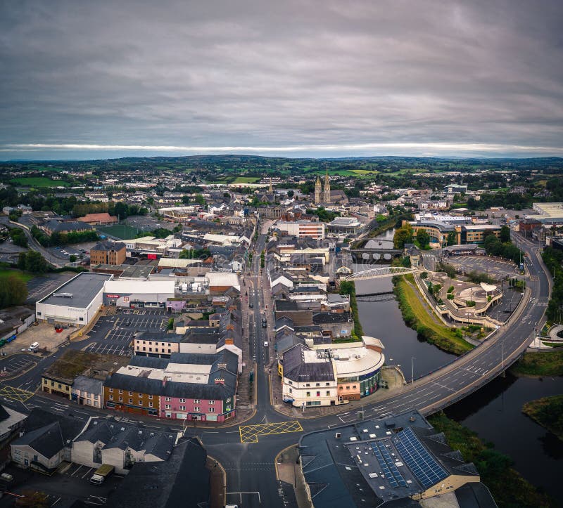 Aerial View of Cityscape Omagh Surrounded by Dense Trees Stock Photo ...