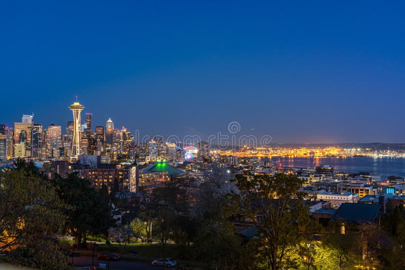 Aerial View of the Cityscape of Seattle in the USA at Night Editorial ...