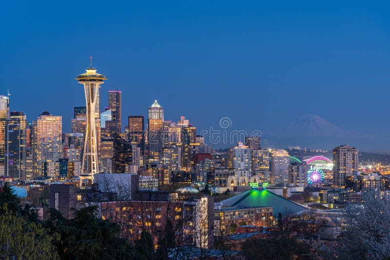 Aerial View of the Cityscape of Seattle in the USA at Night Editorial ...