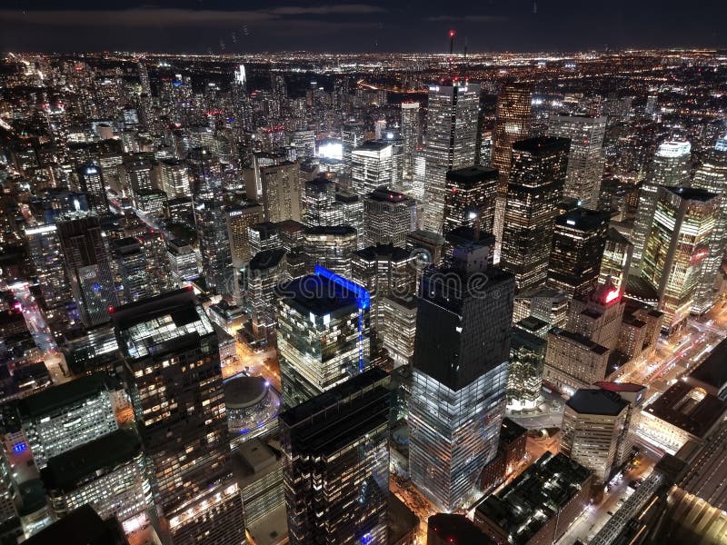 Aerial View of Cityscape Toronto Surrounded by Buildings in Night Stock ...